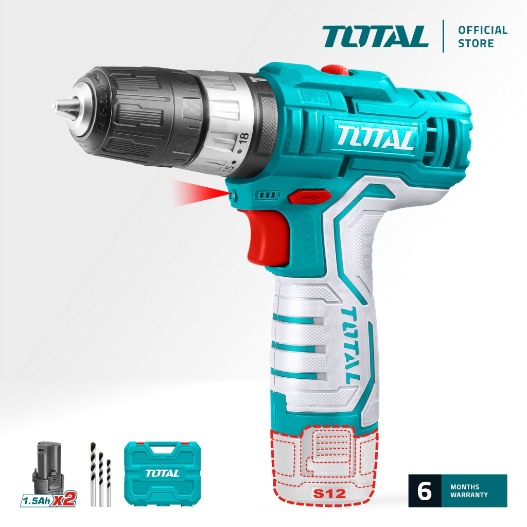 TOTAL Li-ion Impact Drill (12V/20Nm) + 1.5Ah Battery (2 Pcs/USB C ...