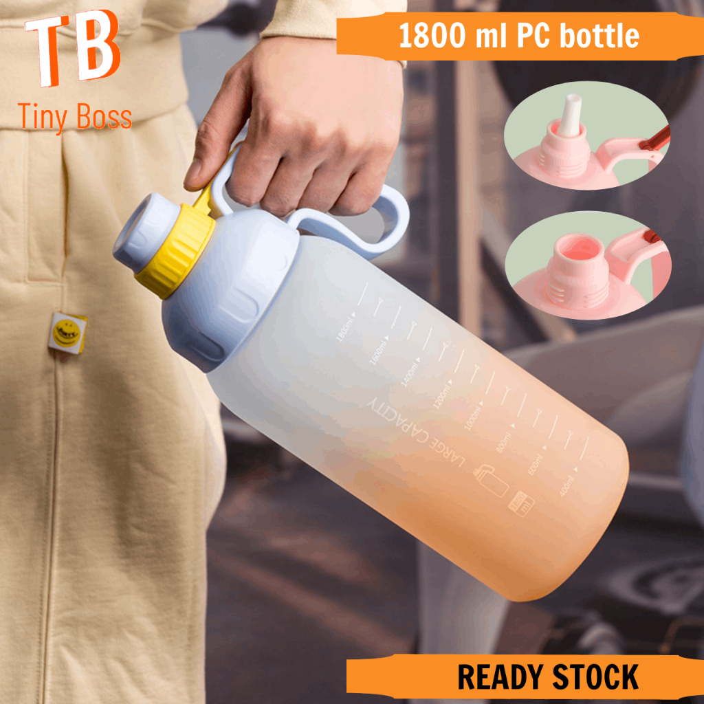 1800ml Big Water Bottle With Straw Bottle and Handle Drink Bottle Cup Color Portable Botol Air ...