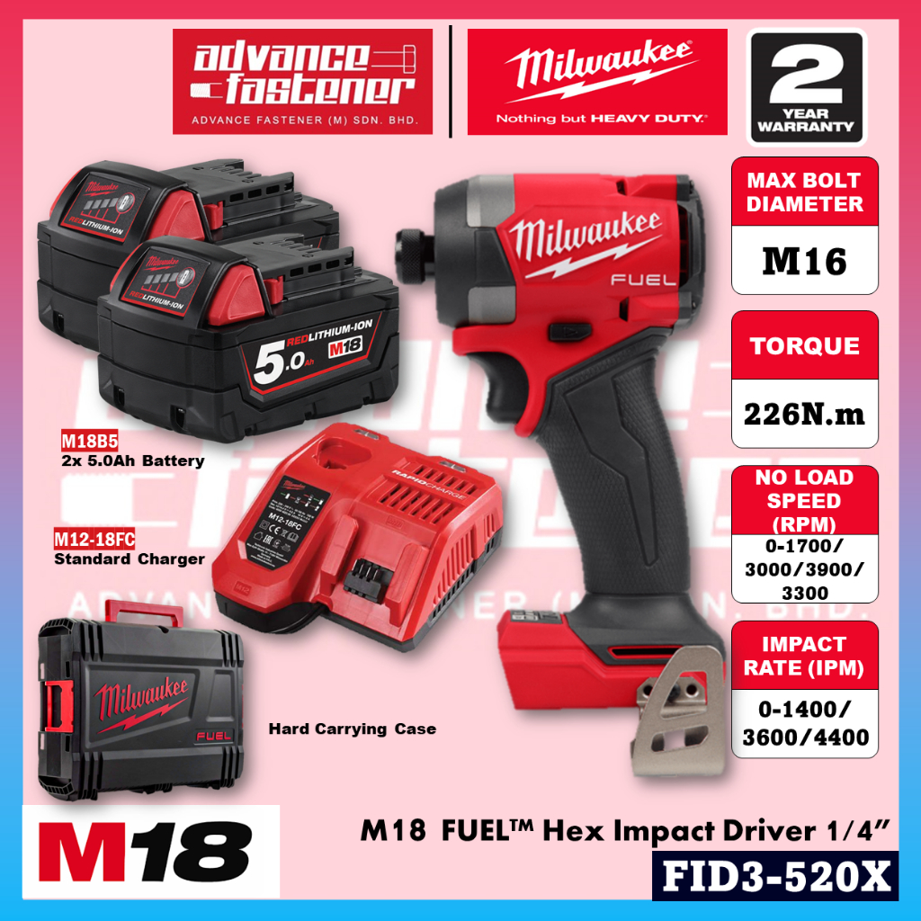 Milwaukee FID3-502X / FID3-0X0 M18 FUEL™ Hex Impact Driver 1/4 ...