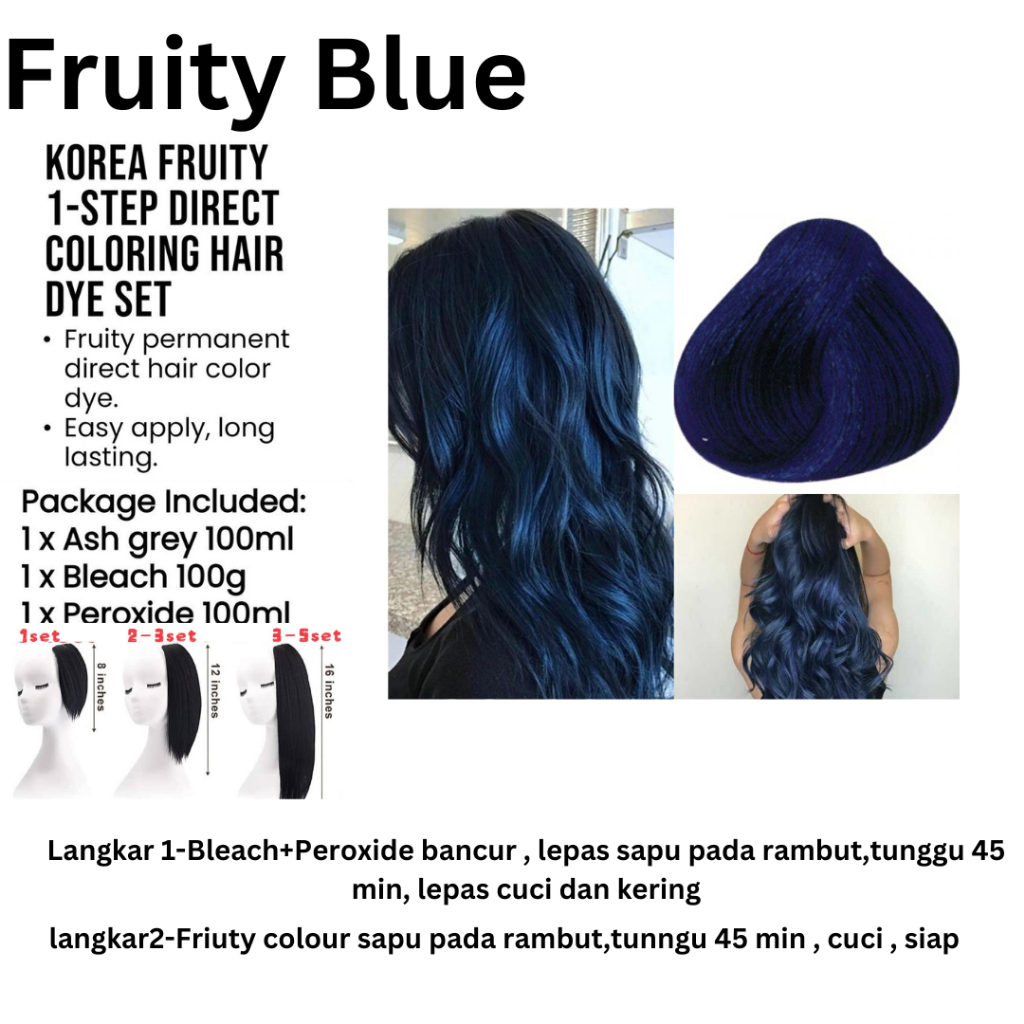 (FULLSET)Direct Blue Hair Color Kit (10minutes )100ml+Free Bleach ...