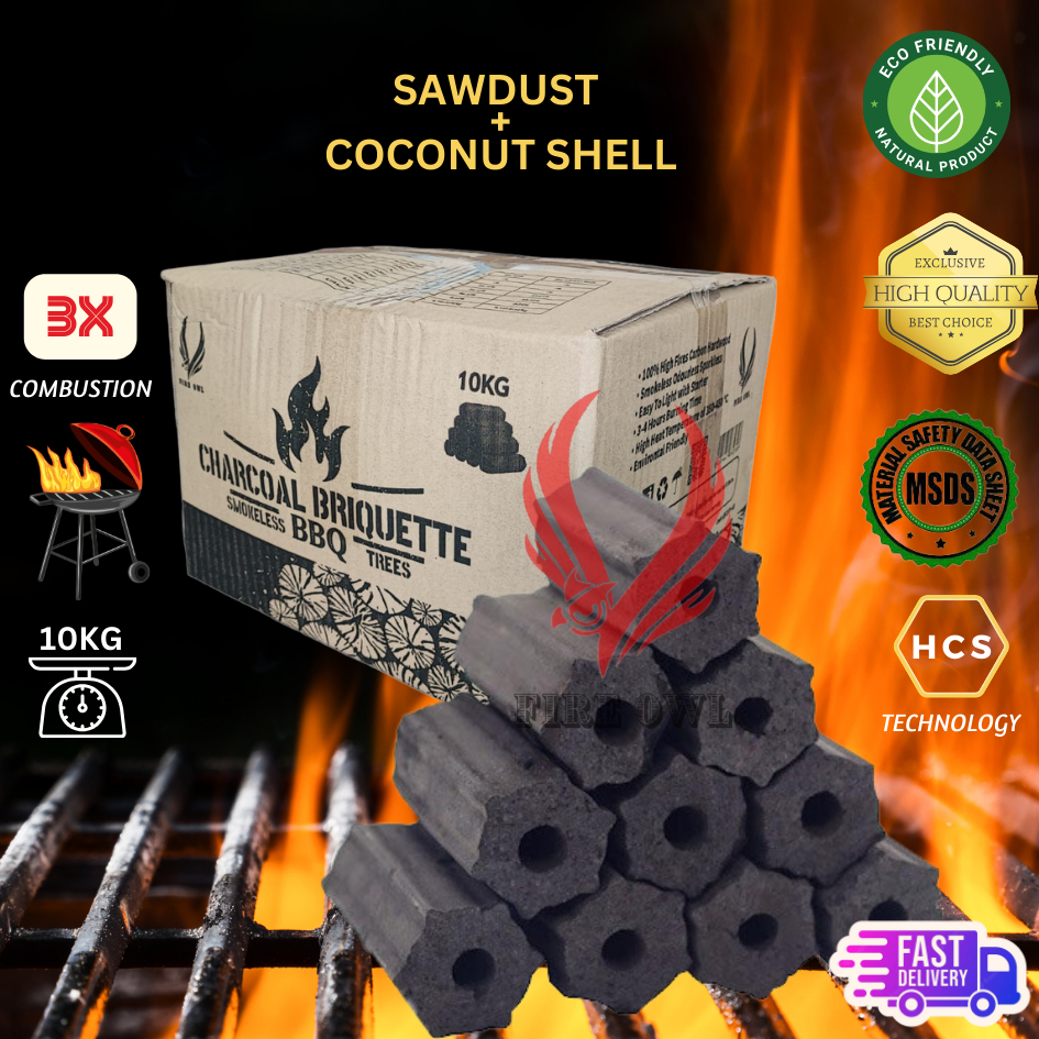 Smokeless Charcoal Briquette 10KG Export Grade /Arang kayu Tanpa Asap/natural wood+coconut shall ...