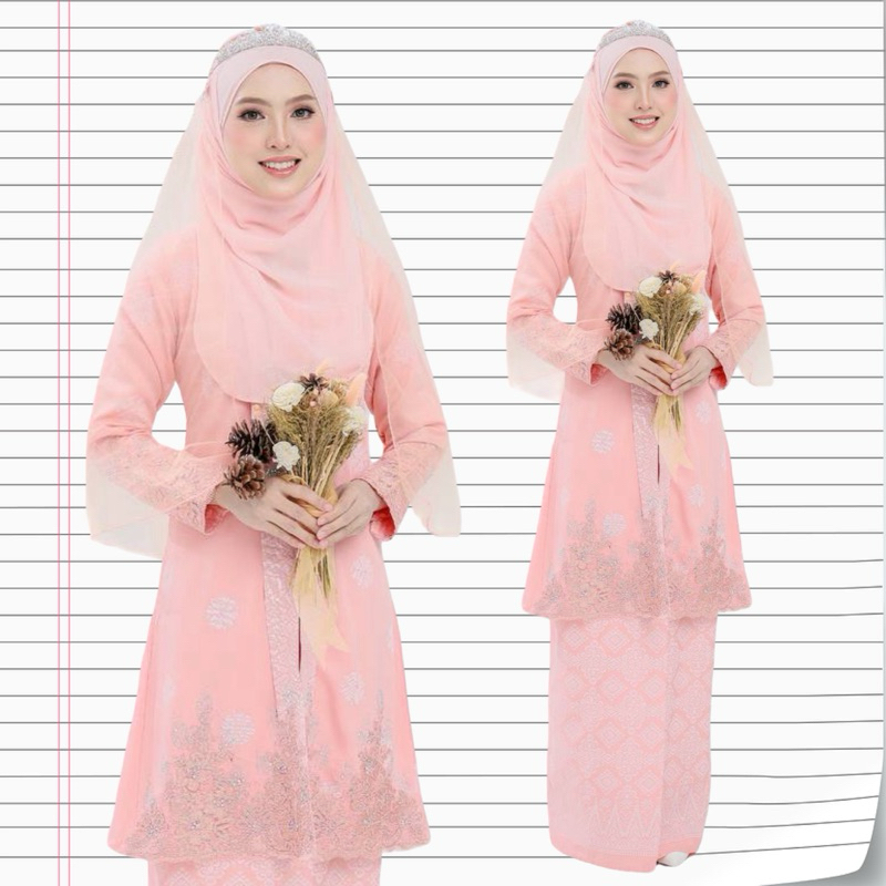 Kebaya Lace Songket Printed . Baju Raya 2024 . Kebarung Labuh Plus Size ...