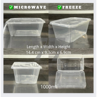 1000ml Rectangular Plastic Food Container Disposable Bekas Makanan ...