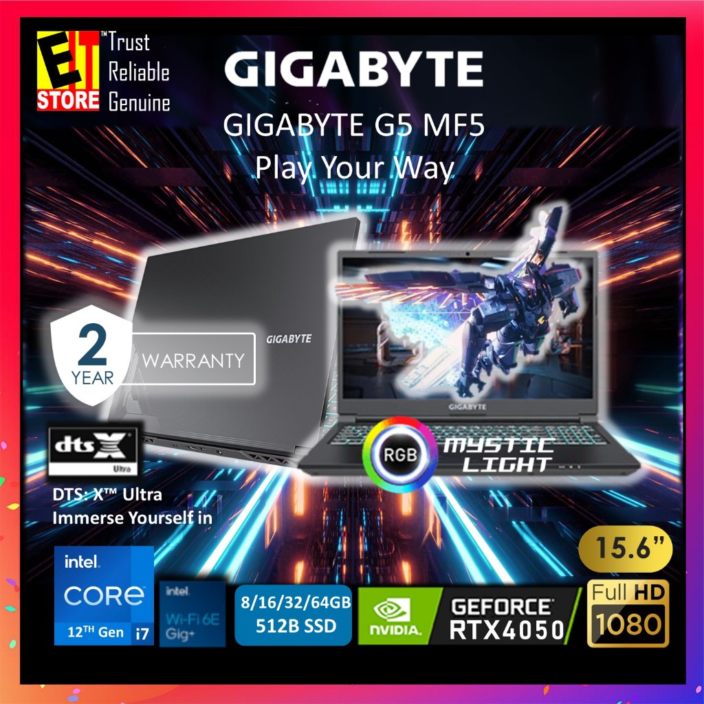 GIGABYTE G5 MF5 GAMING LAPTOP (I7-12650H/8GB OR 16GB DDR5/512GB SSD/15. ...