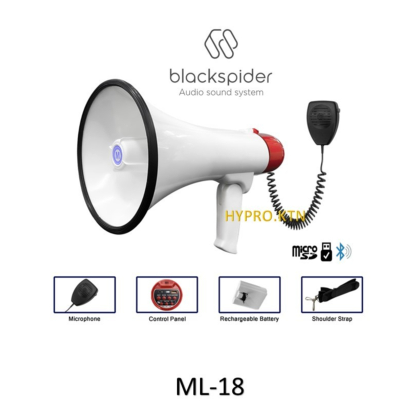 Black Spider ML-18 Rechargeable Power Megaphone Loud Hailer with Siren ...