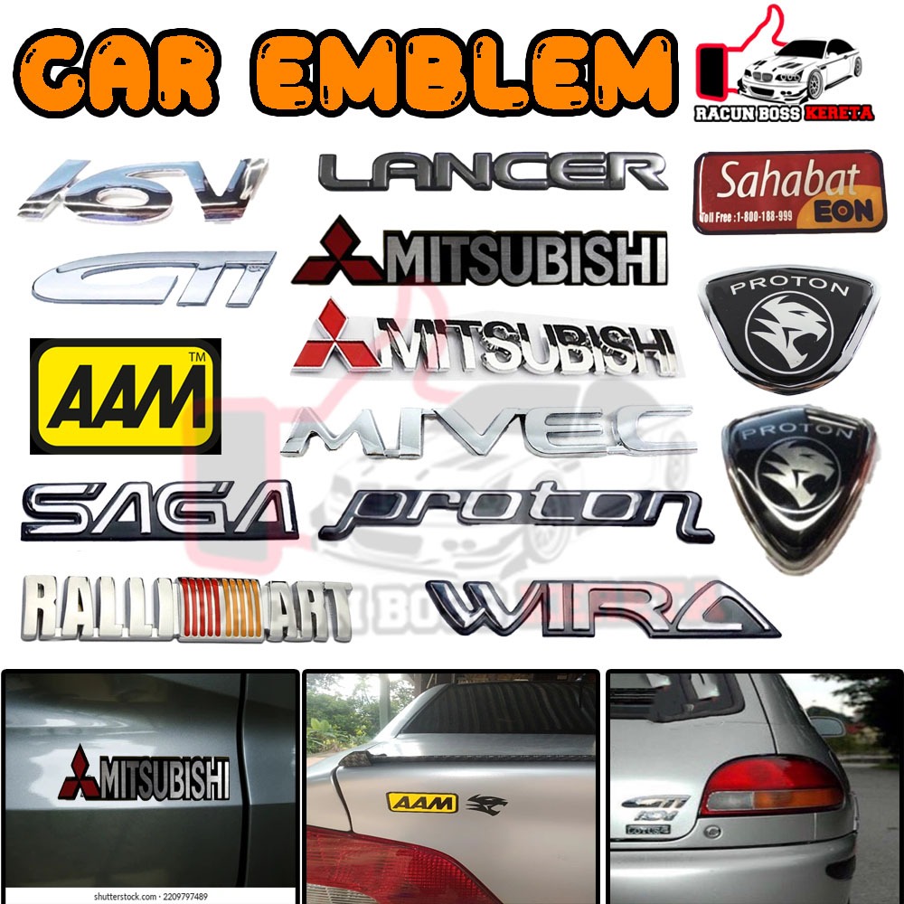 READY STOCK !! 1PCS CAR EMBLEM LOGO PROTON WIRA MITSUBISHI RALLIART ...