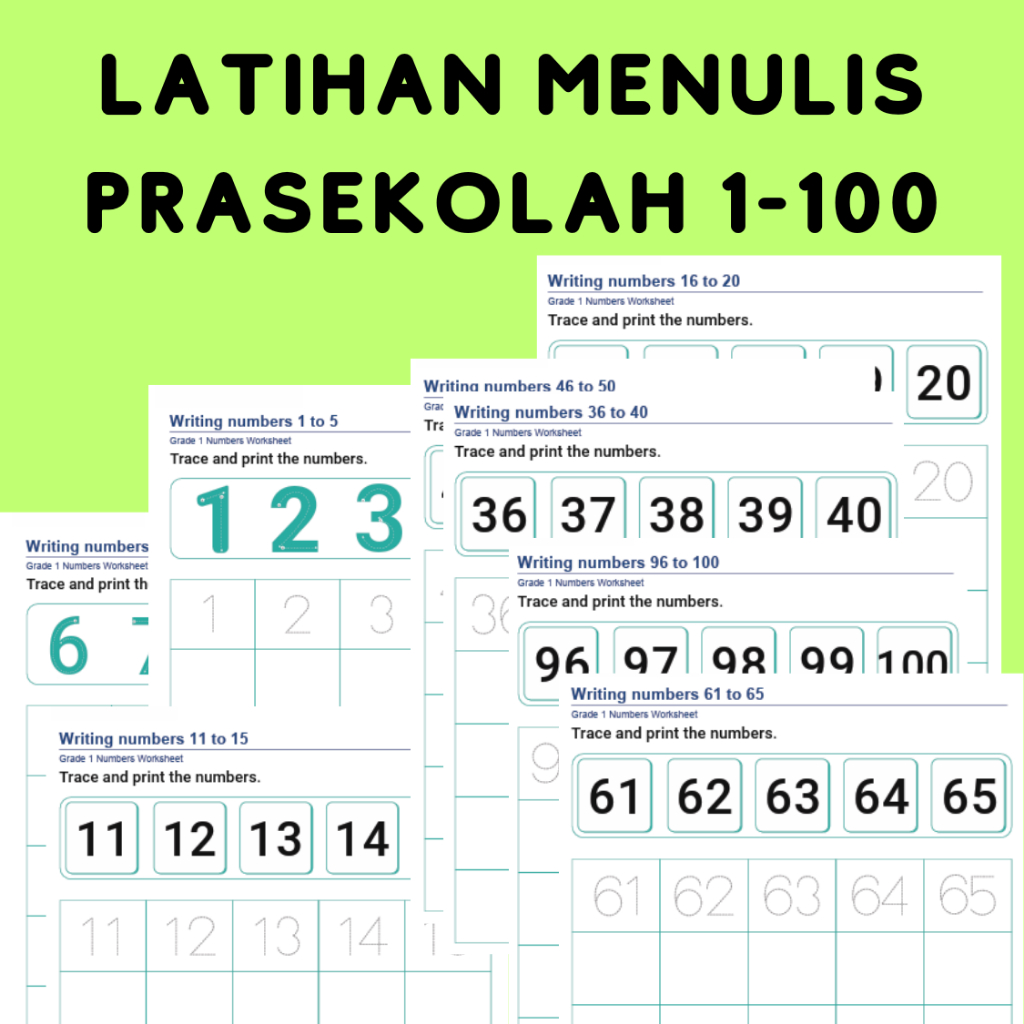 [8] Latihan Menulis Nombor 1 hingga 100 Writing Numbers One to Hundred Tracing Worksheets ...