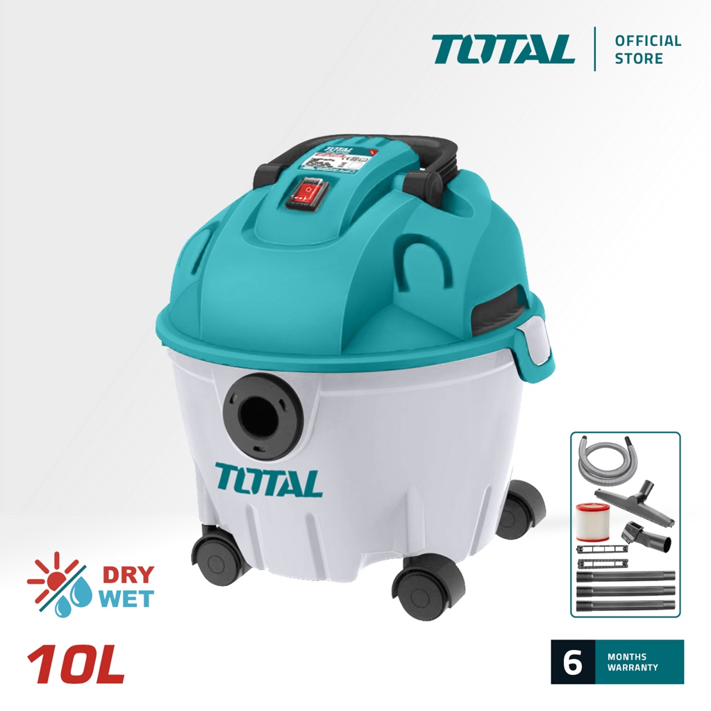 TOTAL Vacuum Cleaner With HEPA Filter (10L/1200W) + Brush (2 Pcs) + Tubes (3 Pcs) + Hose (1.5m ...