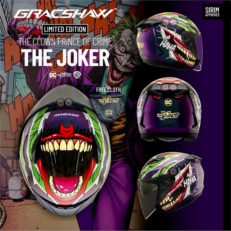 GRACSHAW GENNEX G535 DC MARVEL LIMITED EDITION JOKER HELMET DOUBLE ...
