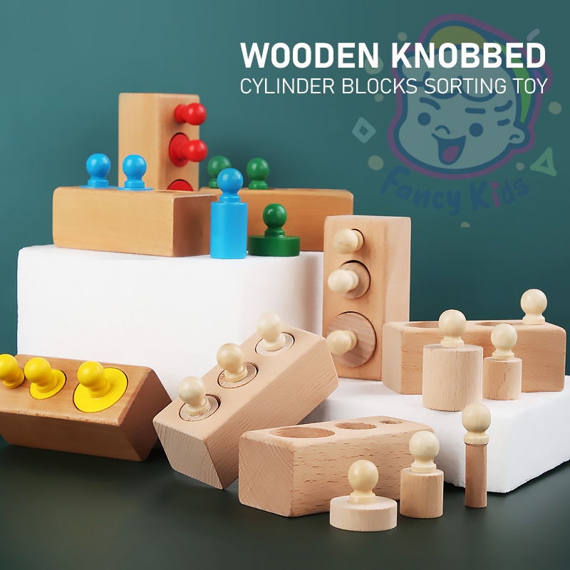 Montessori Wooden Knobbed Cylinder Block Sorting Toys/Sensory Toys ...