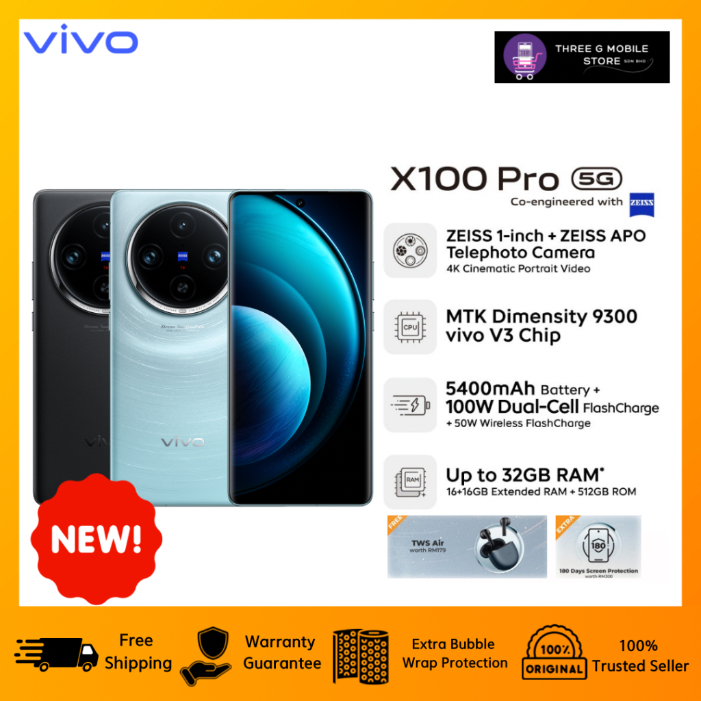 vivo X100 Pro 5G MediaTek Dimensity 9300 V3 Chip, ZEISS 1-inch IMX 989 ...