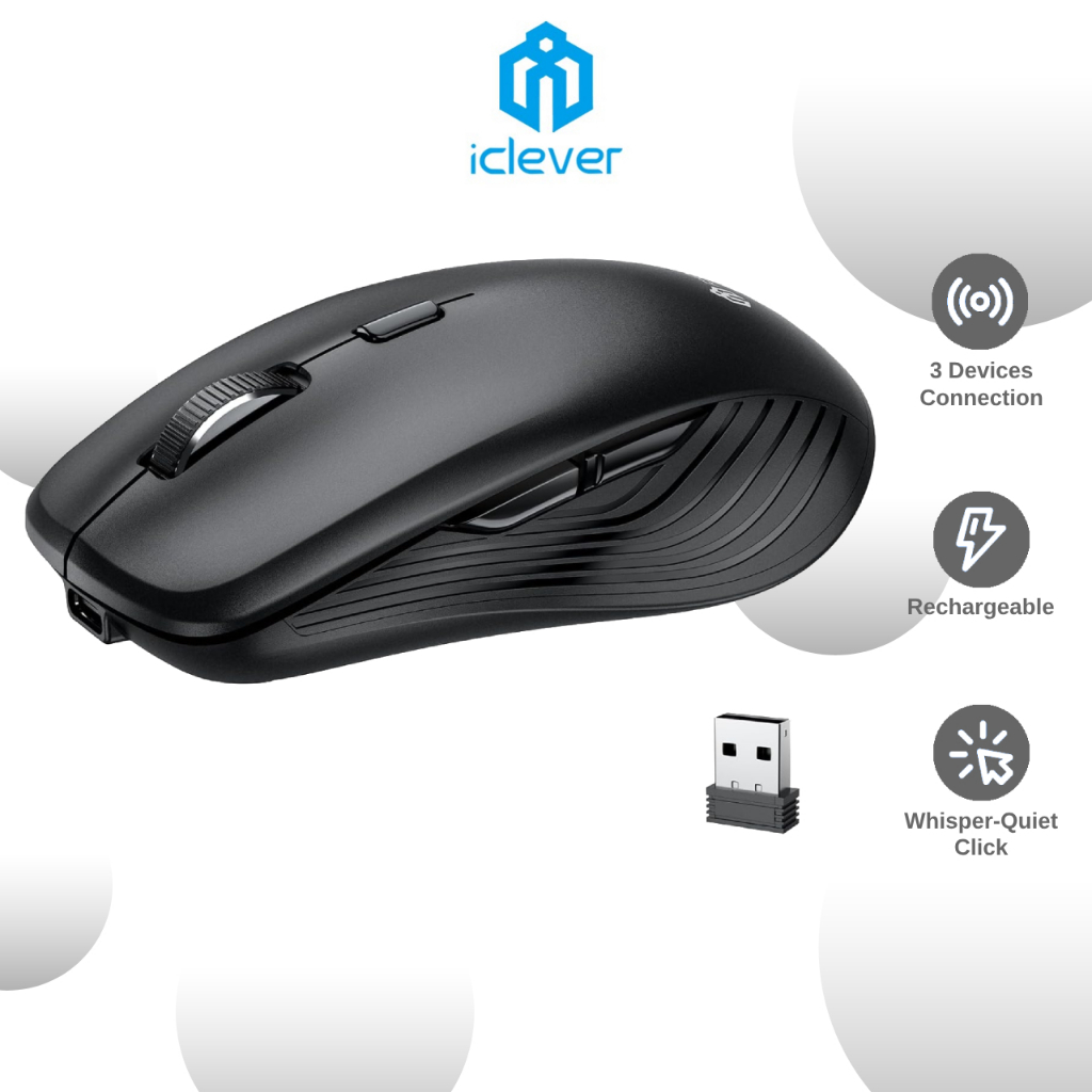 iClever MD179 Wireless Bluetooth Mouse, Dual Mode, Rechargeable Mouse ...