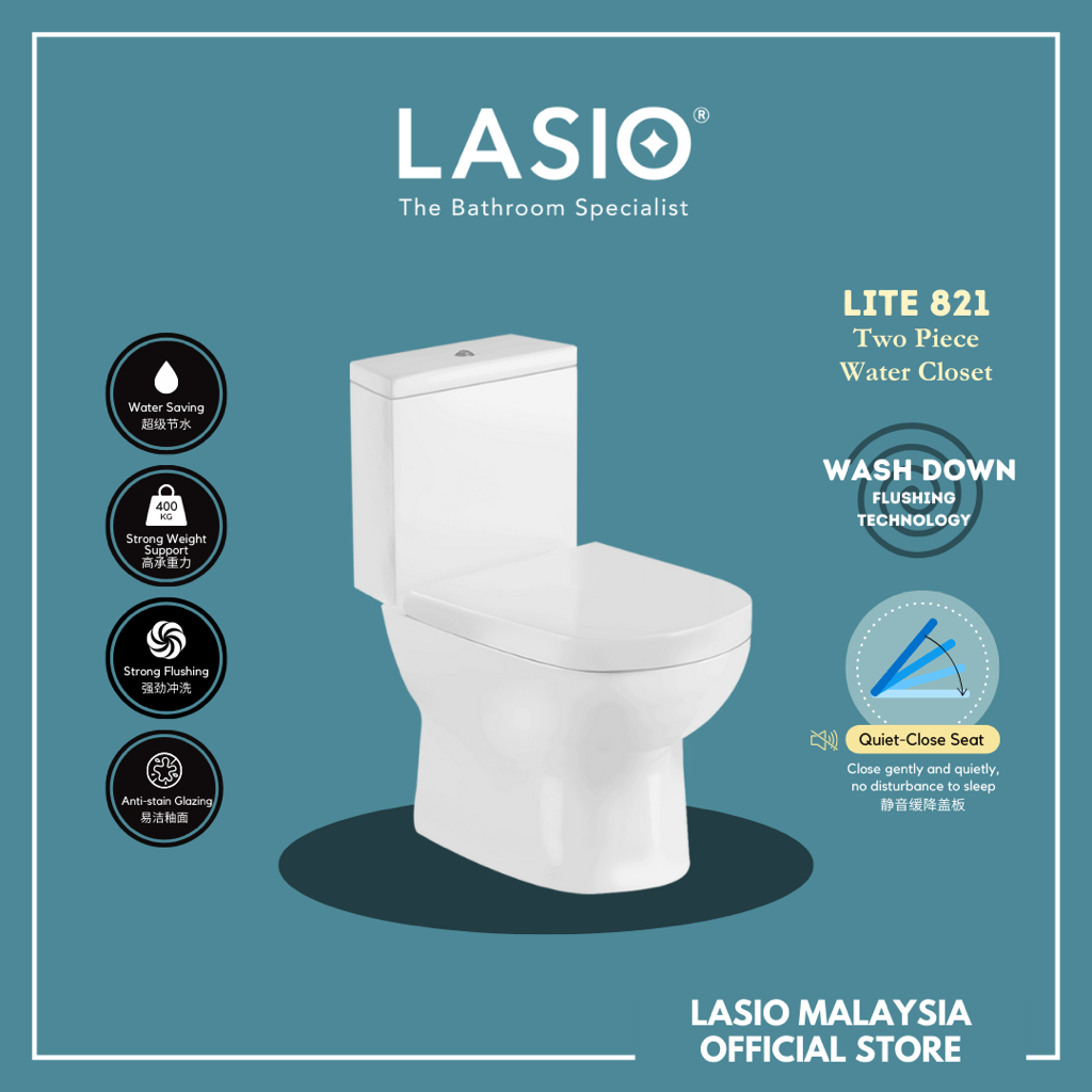 LASIO Two Piece Washdown Water Closet WC Toilet Bowl Compact LITE 821 ...