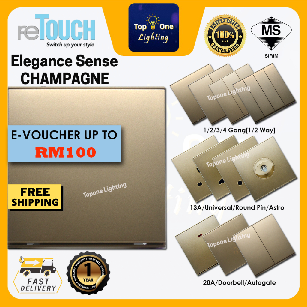 🔥SIRIM🔥Retouch Elegance Sense's Switch Socket Modern Design Champagne 1 ...