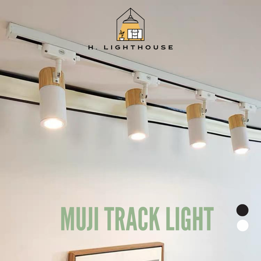 Modern Led Muji TRACK LIGHT 3+1 White / Black Wood Design Lampu ...