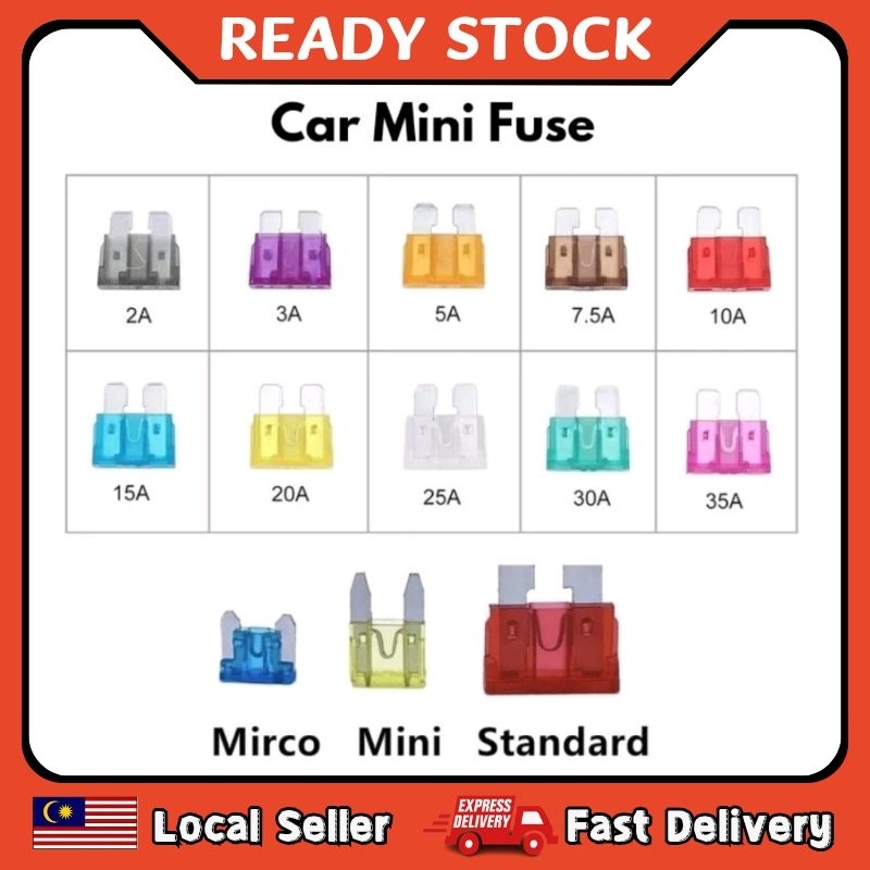 𝙍𝙚𝙖𝙙𝙮 𝙎𝙩𝙤𝙘𝙠👌Standard/Mini/Micro Fuse/Fius Kereta Motosikal Lori/Fuse Motorcycle Car Lorry 2A 5A ...