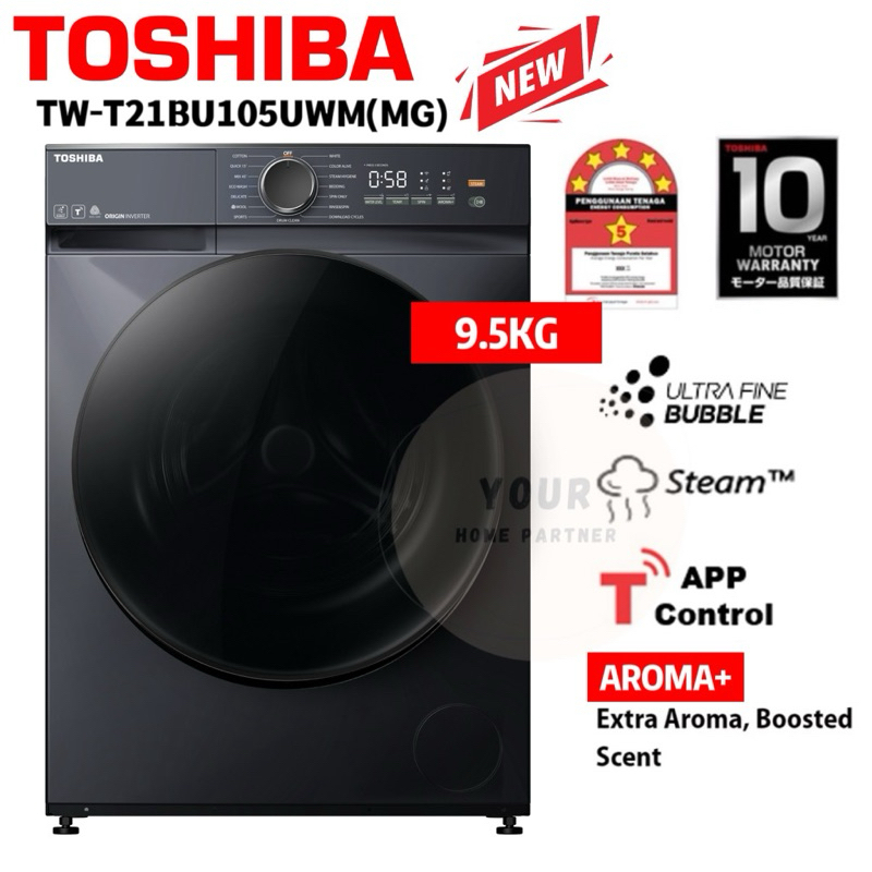 Toshiba Front Load Inverter Washer 9.5KG TW-T21BU105UWM(MG) Ultra Fine Bubble Aroma+ | Shopee ...