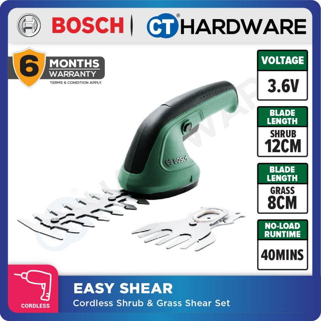 BOSCH EASY SHEAR BATTERY GRASS SHEAR 3.6LI X 1.55AH | 12CM SHRUB BLADE ...