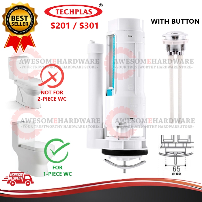 (SINGLE/DUAL) TECHPLAS S201 / S301 P308 65MM ONE PIECE WC TOILET PART CISTERN SIPHON VALVE ...