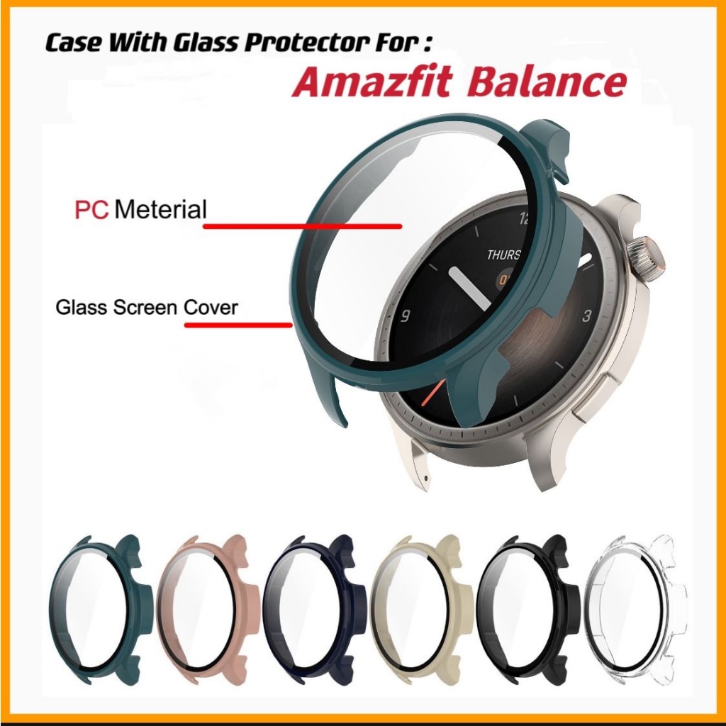 For Amazfit Balance Case , Full Glass Screen Protector With PC Hard ...