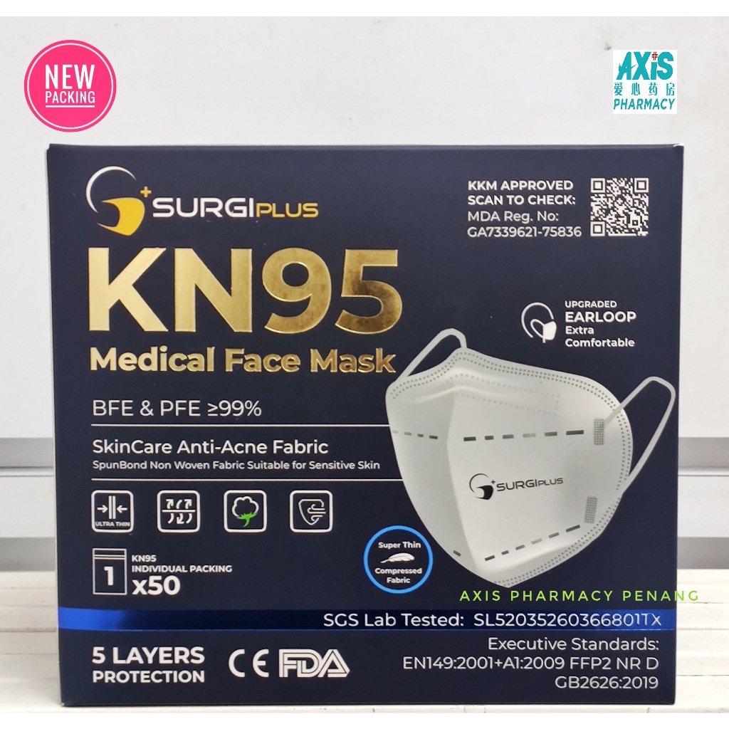 SURGIPLUS KN95 MEDICAL FACE MASK 5 LAYER INDIVIDUAL PACKING [BLACK ...