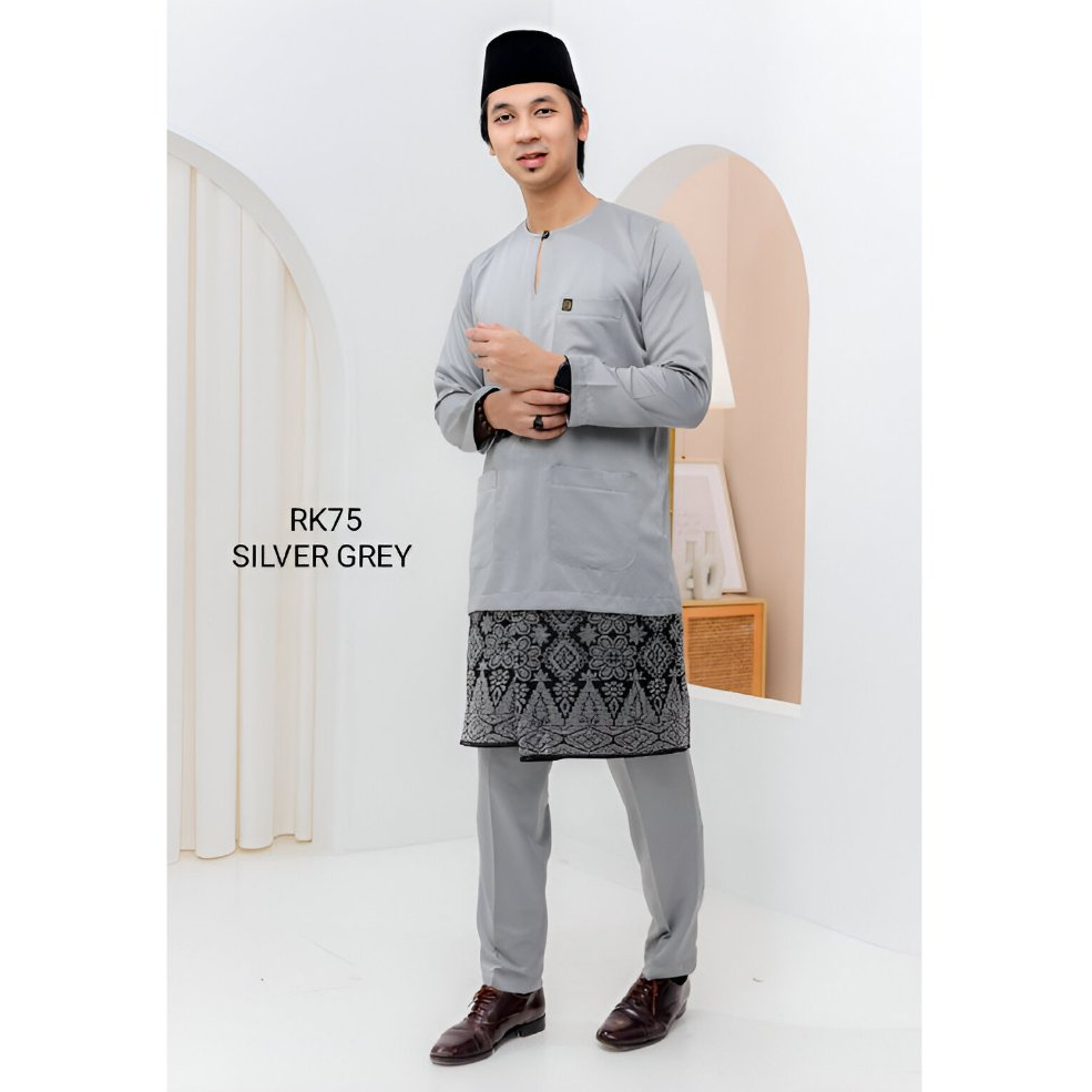 (S-5XL) BAJU MELAYU GREY SILVER GREY Baju melayu teluk belanga baju ...