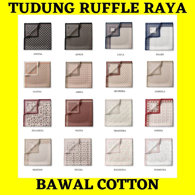 🔥MALIKA🔥TUDUNG RUFFLE WHITE LABEL RAYA BAWAL COTTON PRINTED BIDANG 45 ...