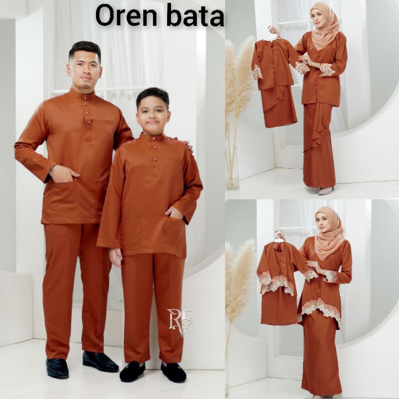 SEDONDON BAJU MELAYU DAN BAJU KURUNG SET FAMILY brick orange , oren ...