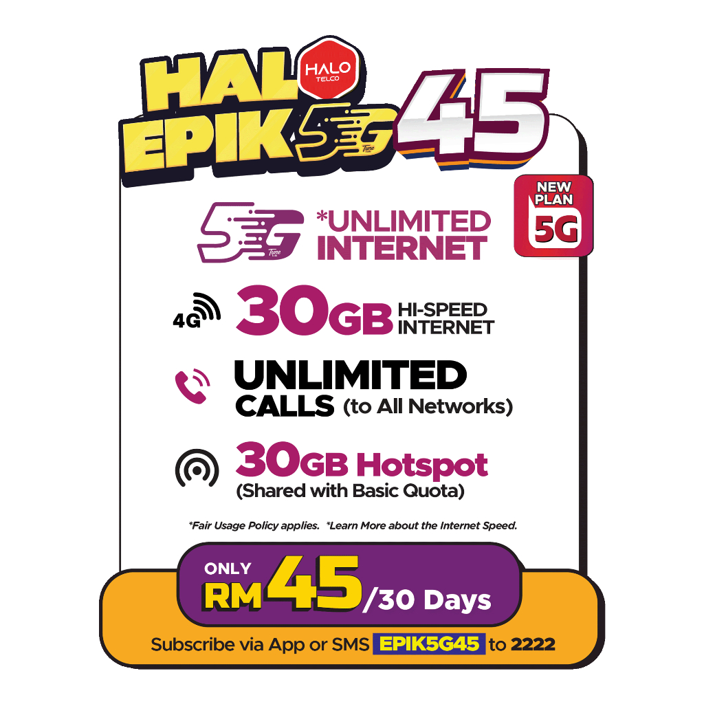🔥[𝗘𝗣𝗜𝗞𝟱𝗚 𝟰𝟱] 100GB High Speed Data 4G & 5G + Unlimited Call @ RM45/Bulan -【SIM CARD HALO TELCO ...