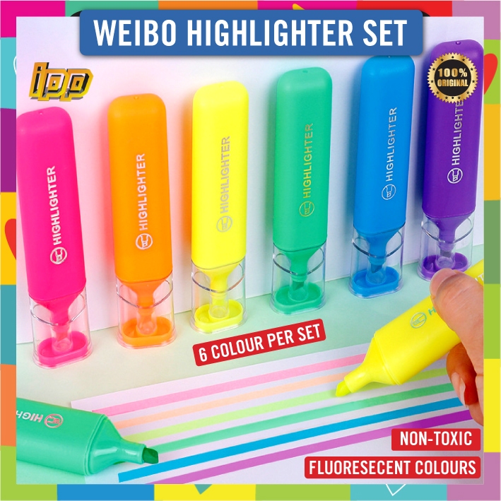 Weibo Highlighter Pen Set (6pcs Per Set) Chisel 1-5mm Assort Colors ...