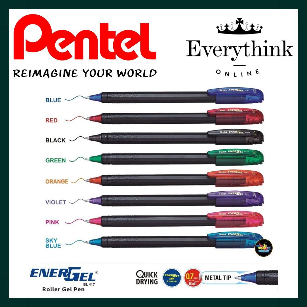 PENTEL ENERGEL BL417 GEL ROLLER GEL PEN 0.7MM REFILLABLE SUPER SMOOTH ...