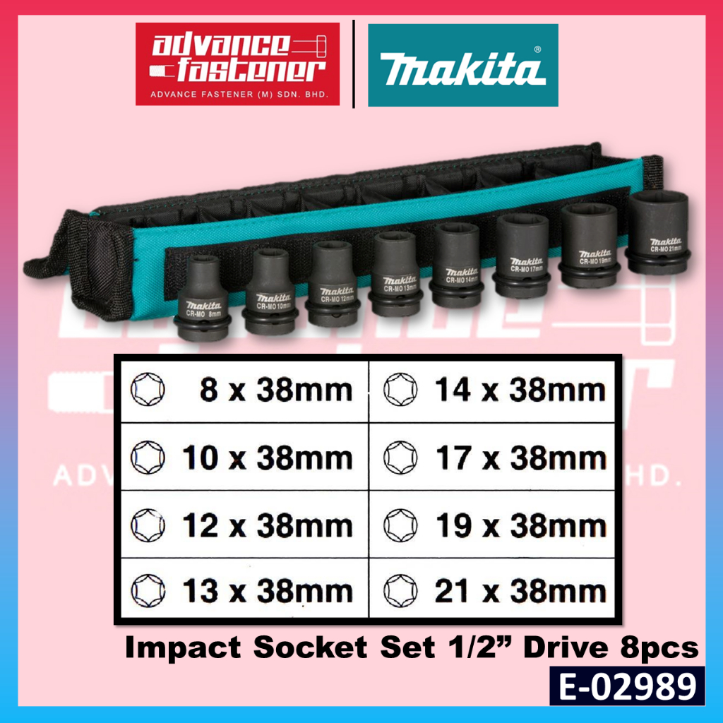Makita Accessories E-02989 Impact Socket Set 1/2" Drive 8 pcs | Shopee ...