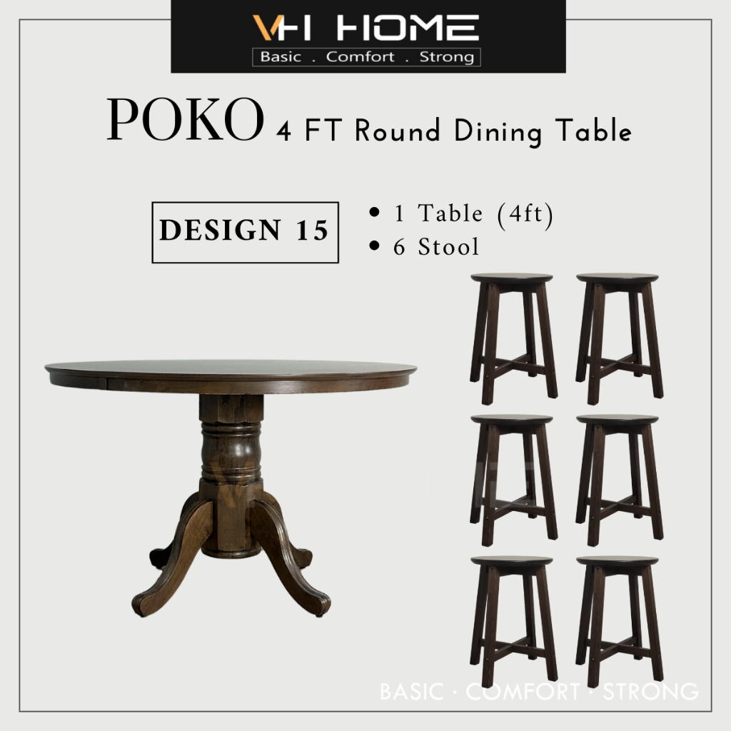 POKO Round Dining Table With Stools Special Modern Design Meja Makan Bulat 3FT/3.5FT Stool ...