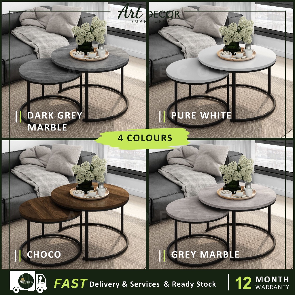 Art Decor Melamine Coffee Table Marble Texture /Meja Kopi Bulat Ruang ...