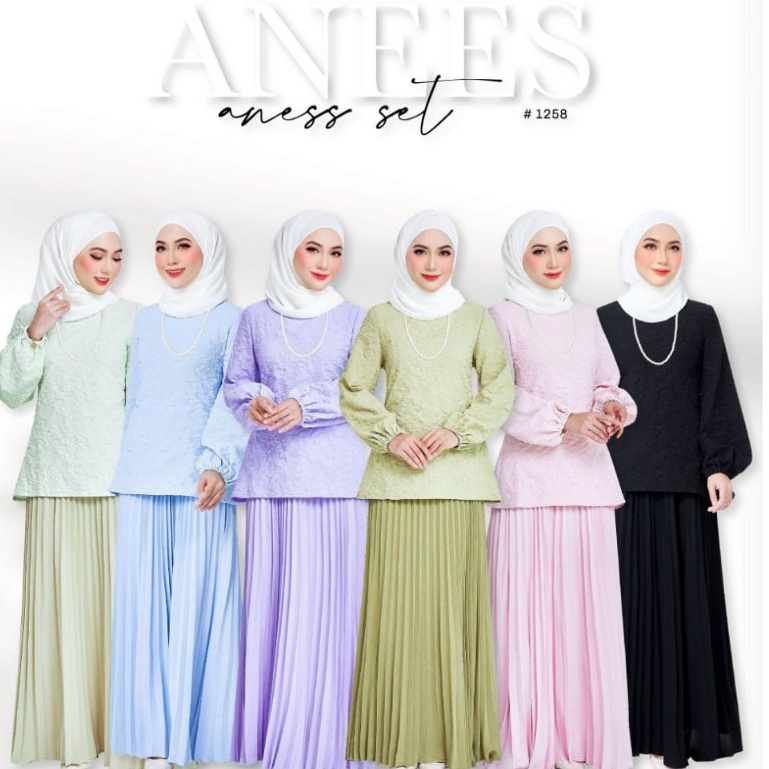 CHICCHOC ANEES KURUNG MODEN SET BLOUSE IRONLESS DAN SKIRT PLEATED ...