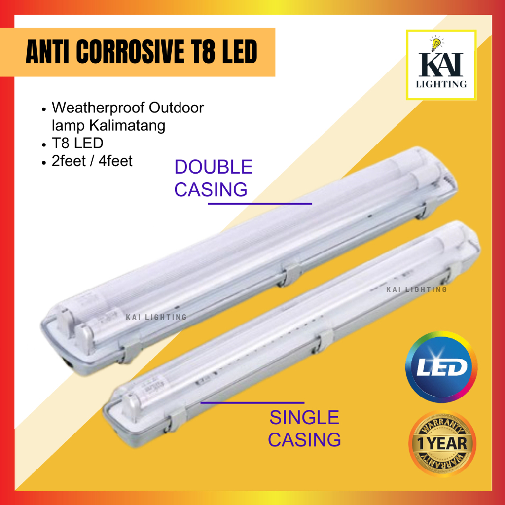LED T8 Waterproof Casing Fitting 2FT 4FT Single Double Anti corrosive Weatherproof Outdoor lamp ...