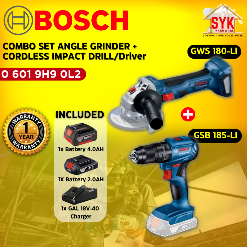 SYK Bosch GWS 180-LI GSB 185-LI 2 Kit Tools Combo Set Angle Griner ...