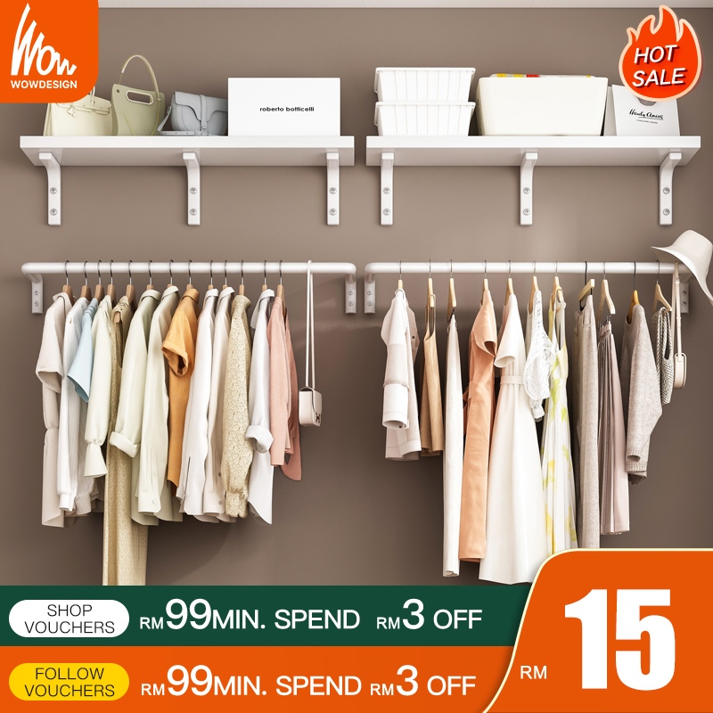 Clothes Bar Clothes Rack 120/100/80/60CM Wall Mounted Clothes Bar Besi ...