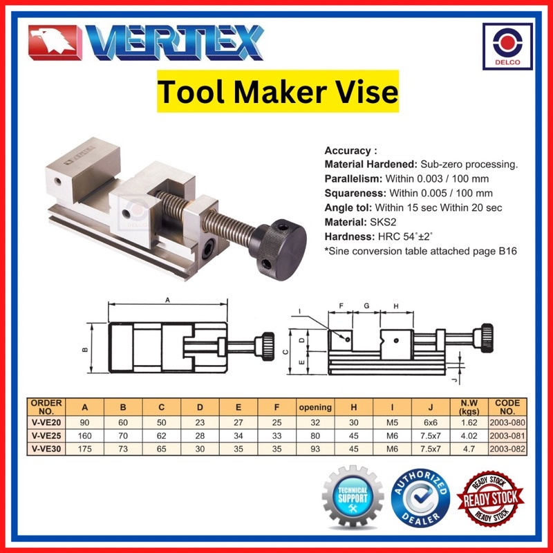 VERTEX TAIWAN V-VE20 V-VE25 V-VE30 Tool Makers Vise vve20 vve25 vve30 ...