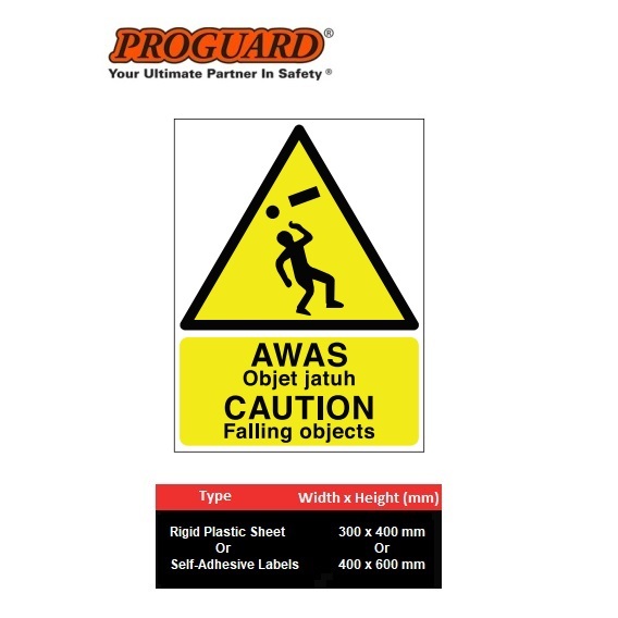 Proguard Falling Objects Warning Safety Sign Indoor Outdoor Building ...