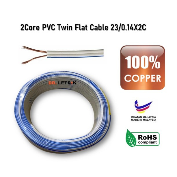 2Core PVC Twin Flat Cable 23/0.14X2C 100% Pure Copper Blue White Kabel ...