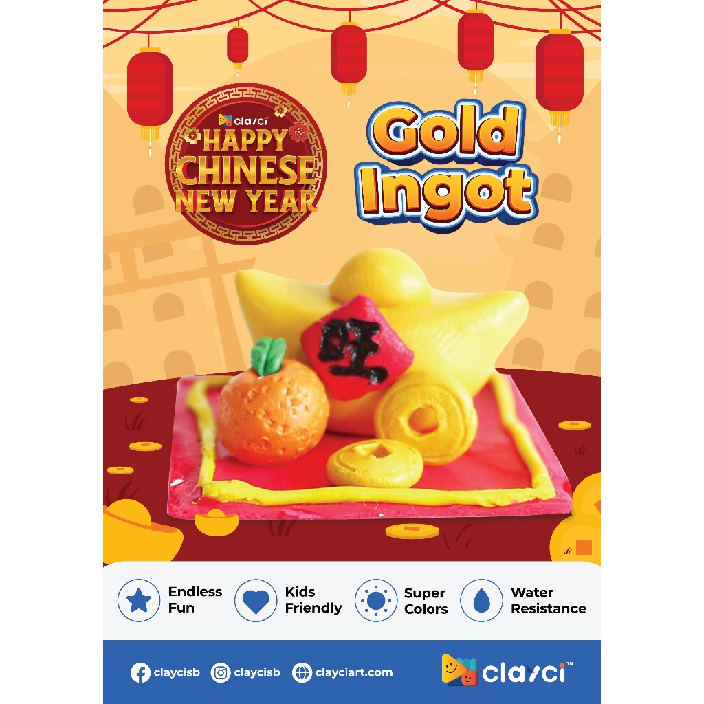 Clayci CNY Gold Ingot Yuan Bao DIY Clay Kit Prosperity Lunar New Year ...