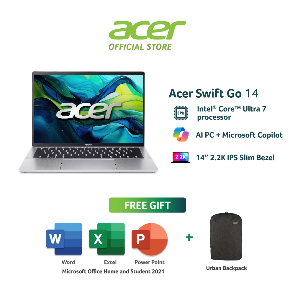 Acer Swift Go 14 AI PC 14th Gen H Intel Core Ultra Processor - Ultra 5 SFG14-72-59S3/Ultra 7 ...
