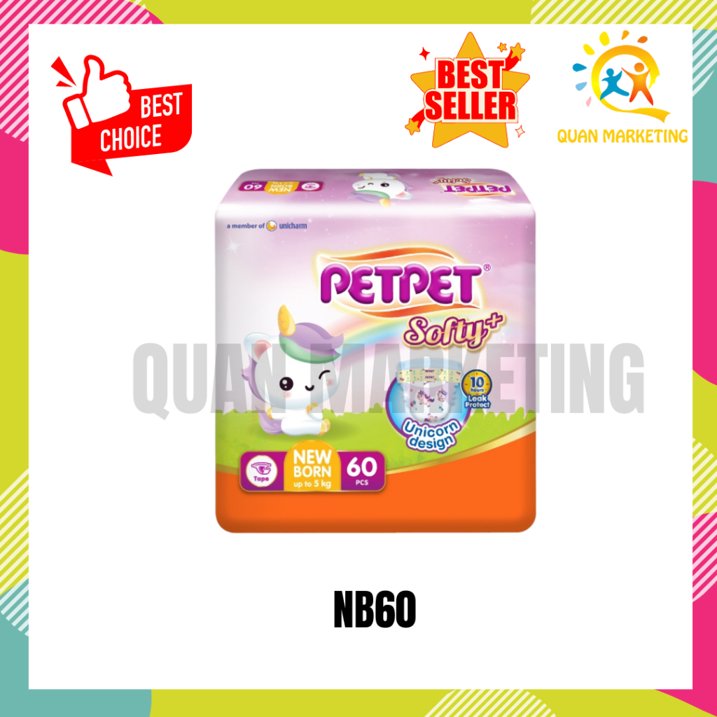 PETPET Tape Softy+ Diaper Jumbo Pack - NB60 (1 Pack) (Unicorn) | Shopee ...