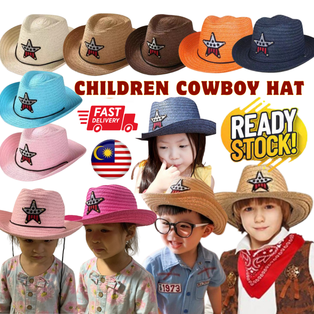 Topi Budak Pantai Children Cowboy Hat Straw Hat Topi Pantai Boy & Girl ...