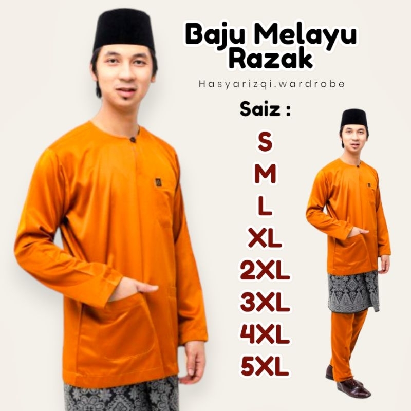 [S-5XL] Baju Melayu Razak Teluk Belanga | Baju Melayu Lelaki Dewasa |Baju Melayu Brick Orange ...