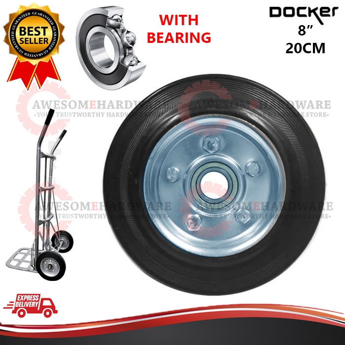 (WITH BEARING) DOCKER 20CM 8"x1" HEAVY DUTY BEARING TROLLEY RUBBER ...