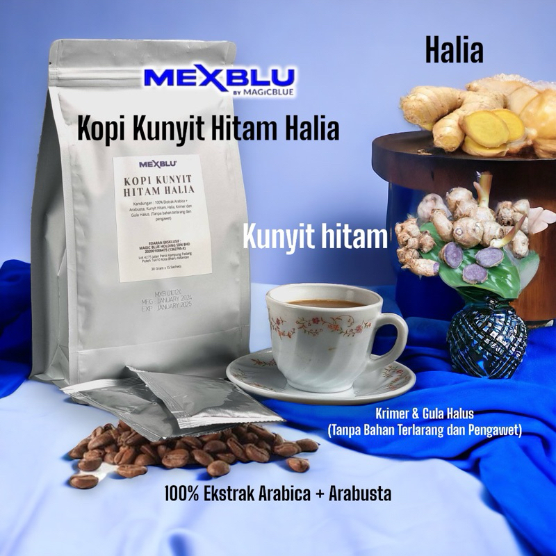 Kopi Kunyit Hitam Halia Mexblu by Magic Blue 15 sachets/Pack | Shopee ...