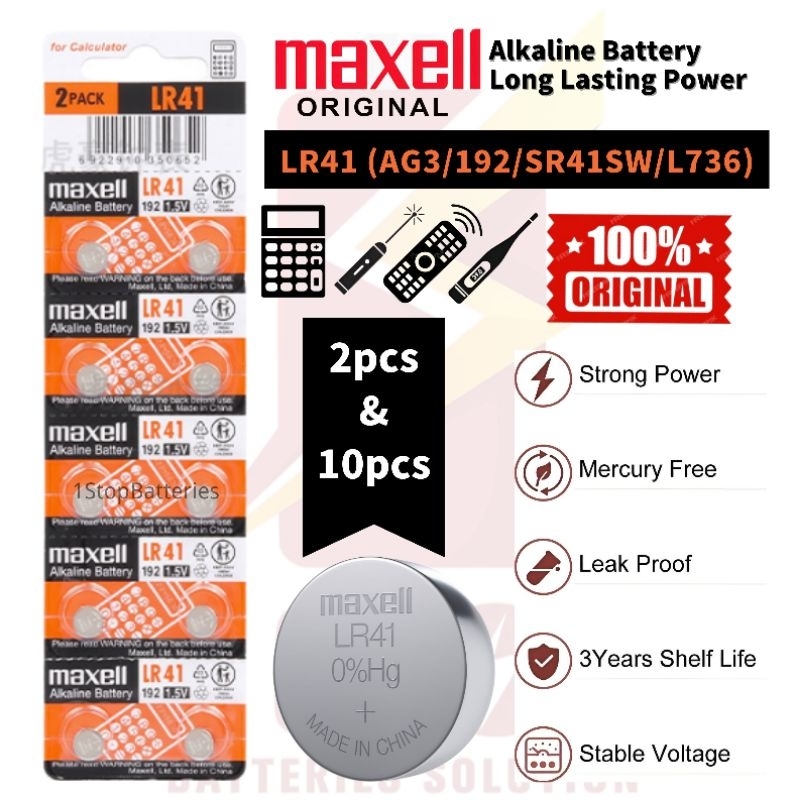 [Original] Maxell Batteries LR44/LR41/LR1130 1.5V 2pcs or 10pcs | Shopee Malaysia