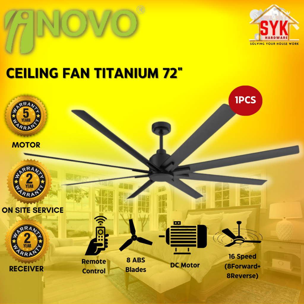 SYK Inovo Titanium 72 Inch 1Pcs Ceiling Fan Matt Black DC Motor 8 Blade ...